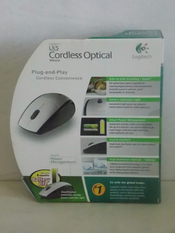 NEW Logitech LX5 Cordless 3-Button Scroll Optical Mouse New Sealed ...