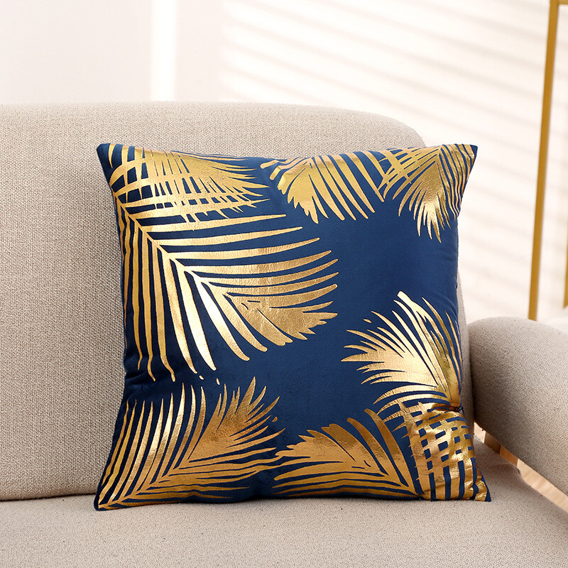 Decorative Luxurious Gold Leaf Pattern Velvet Cushion Cover 45x45 cm ...