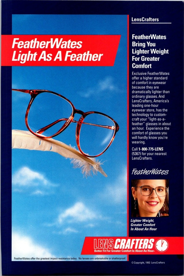 1993 Lens Crafter Vintage Color Print Ad Eye Glasses Contact Lens ...
