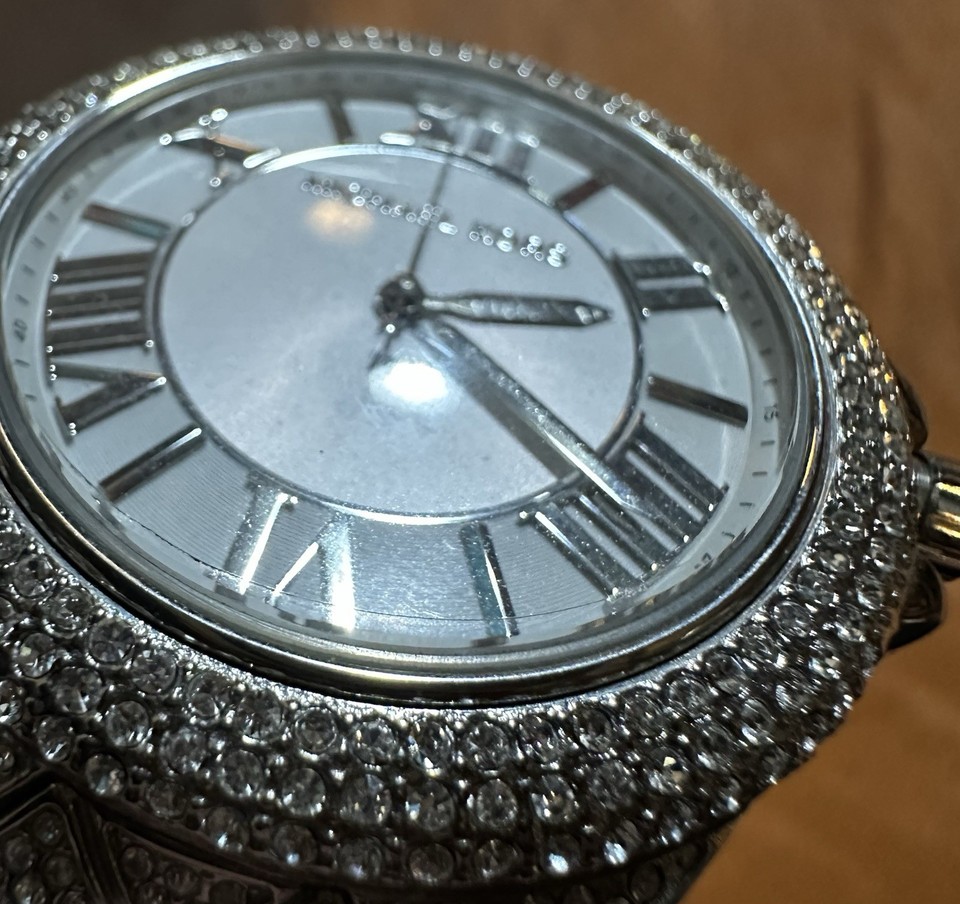 NWOT MICHAEL KORS OVERSIZED CAMILLE SILVER,PAVE CRYSTALS BRACELET WATCH ...