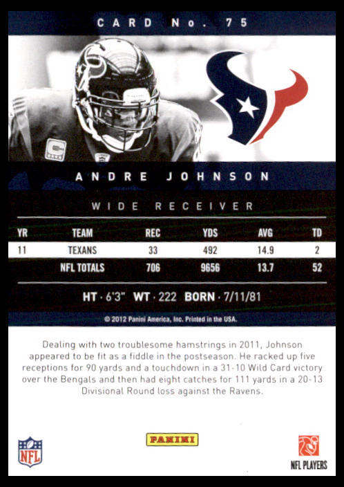 2012 Panini Prestige #75 Andre Johnson Houston Texans Football Card | eBay