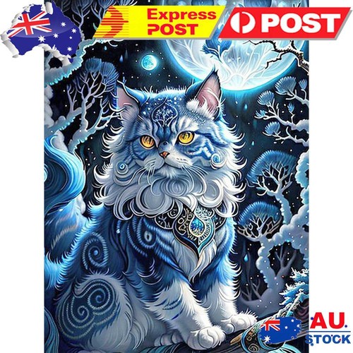 5D DIY Full Round Drill Diamond Painting Gem Cat Under Moon Home Decor ...