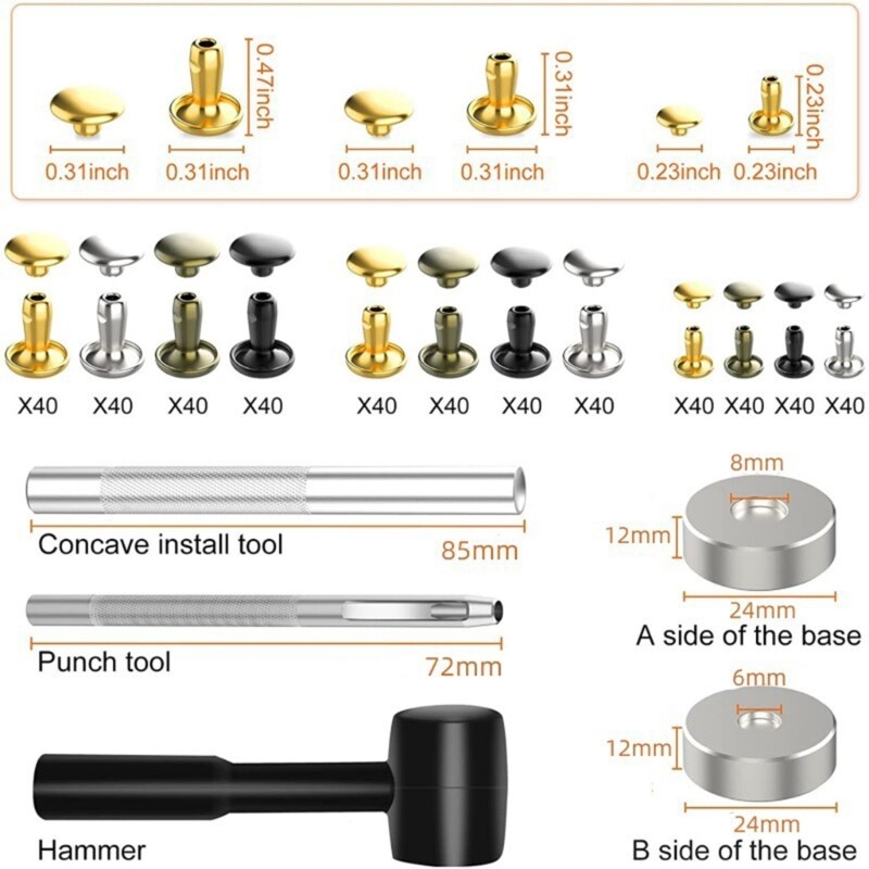 480 Set Leather Rivets Double Caps Rivets Metal Studs with Hammer | eBay