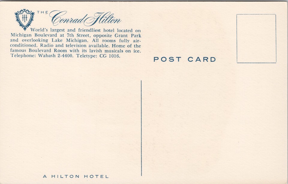 Chicago IL The Conrad Hilton Hotel Advertising Unused Postcard G75 | eBay