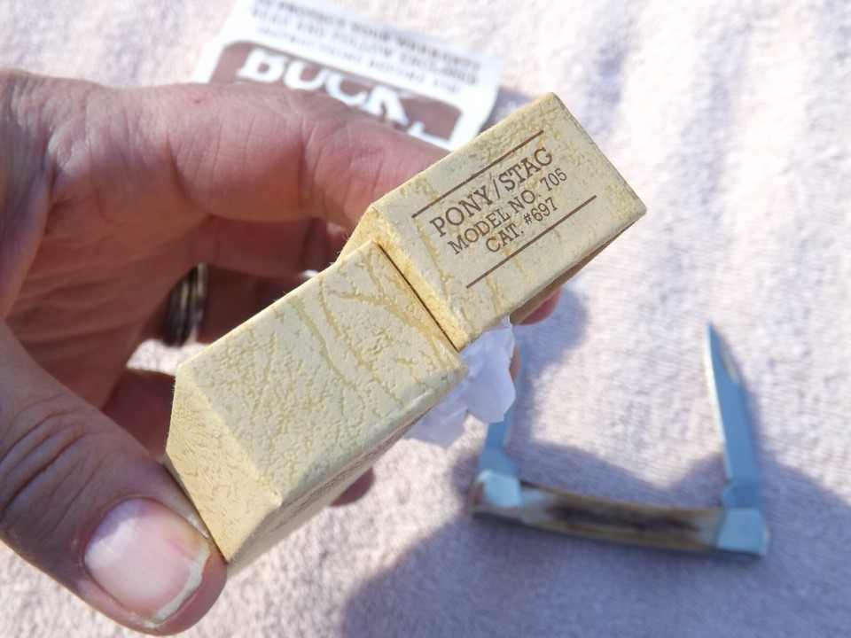 1987 VINTAGE BUCK STAG 705 PONY KNIFE NEVER USED IN BOX VERY CLEAN W ...