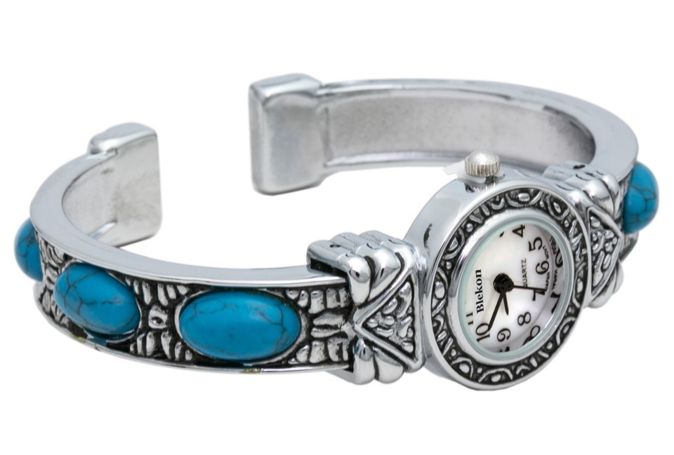 Blekon Collections Womens 22mm Case Graved Stones Large Cuff Bangle ...