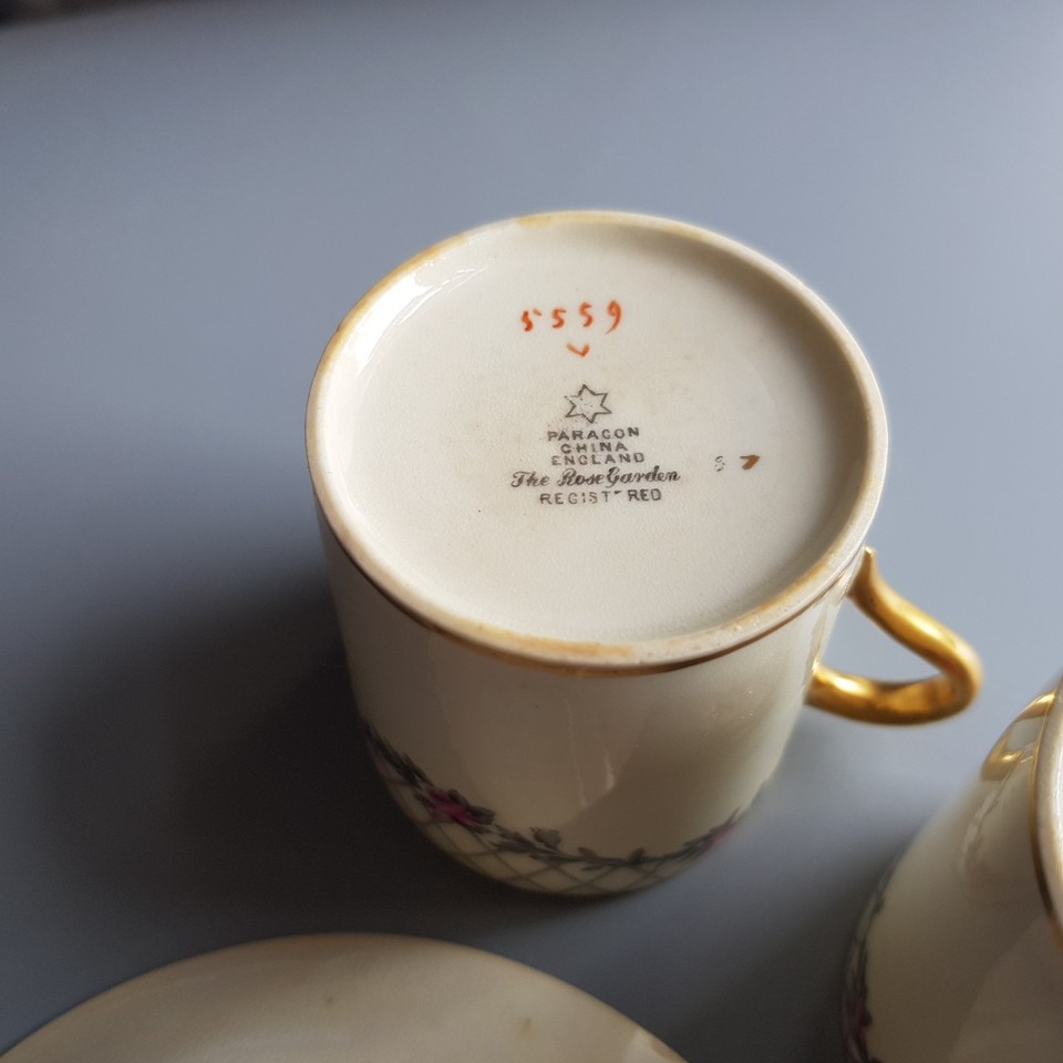 Antique Paragon Star coffee tea cups saucers Rose Garden demitasse ...