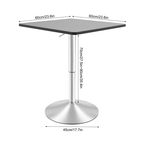 Square Pub Table, Black Cocktail Table with 360° Spinning Top,Silver ...