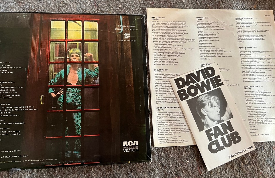 DAVID BOWIE Ziggy Stardust RCA LSP-4702 w/inner & fan club flyer NM/NM ...