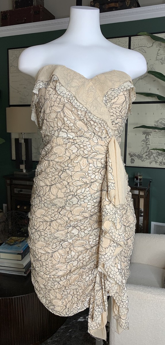 Beige Strapless Cocktail Dress