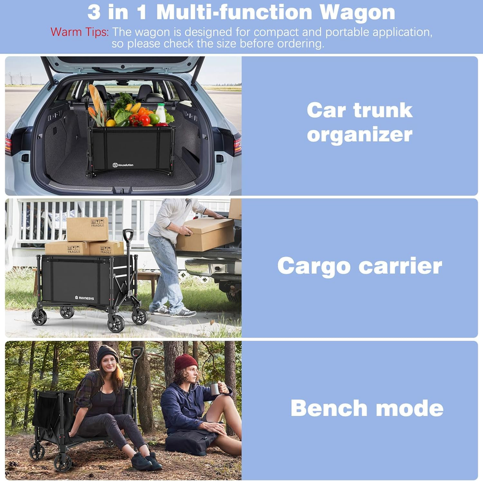 3 in 1 Collapsible Wagon Converts to Bench, 220Lbs Foldable Wagon Cart ...
