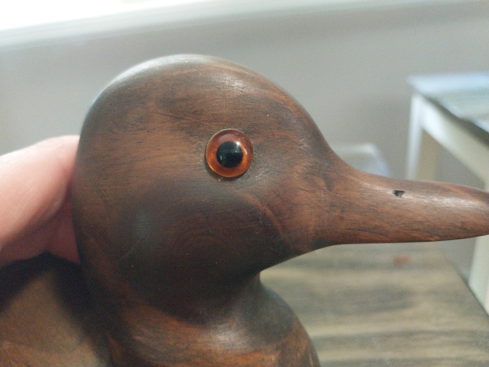 Collectable Carved Duck Decoy Wood Carving glass eyes glossy Solid | eBay