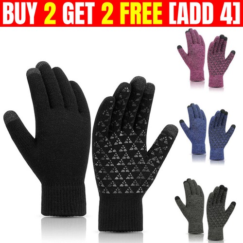 Warm Winter Gloves Touch Screen Knit Thick Full Finger Windproof ...