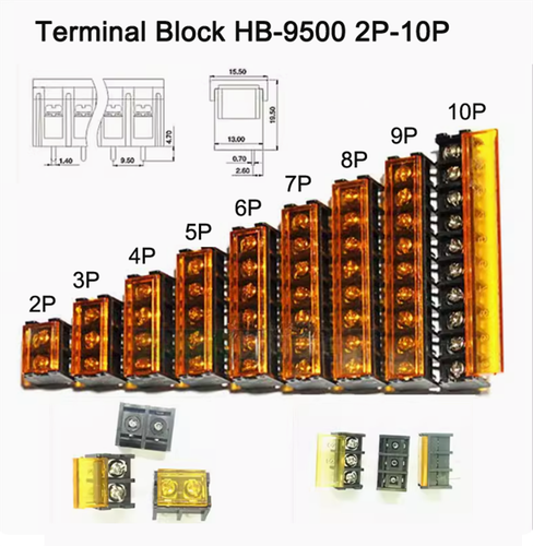 1Pcs HB-9500 Barrier Terminal Block + Cover 2/3/4/5/6/7/8/9/10P 9.5mm ...