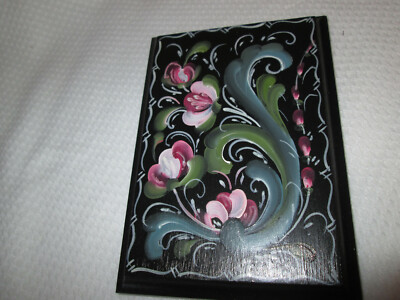 Rosemaled Wood Black 5 x 7" Plaque Norwegian Painting Rosemaling | eBay