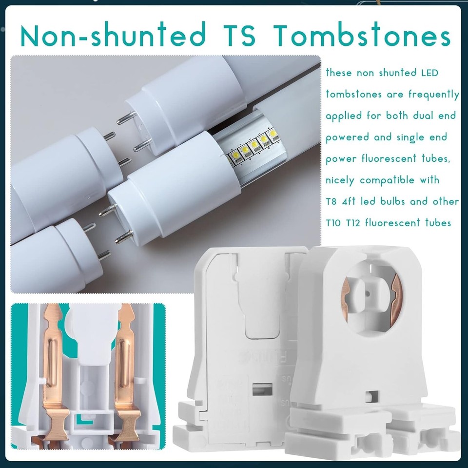 Non Shunted LED Tombstones T8 T10 T12 LED Fluorescent Tube Lamp Holder ...