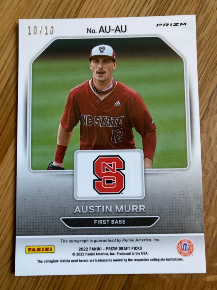 2022 Prizm Draft Picks AUSTIN MURR Gold Autograph 10/10 North Carolina ...