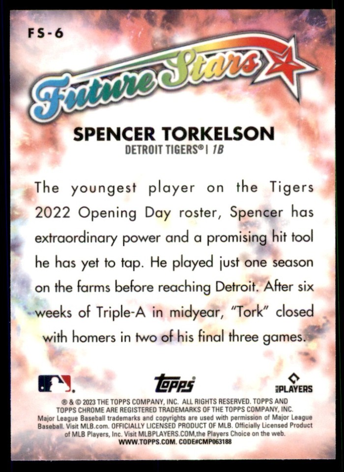 Spencer Torkelson 2023 Topps Chrome Refractor Future Stars Card #FS-6 ...