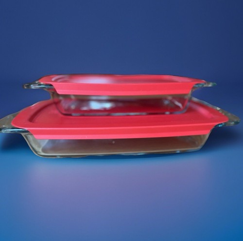 Original Pyrex Glass Baking Dish Set with Red Lids, 3-Qt & 2-Qt | eBay