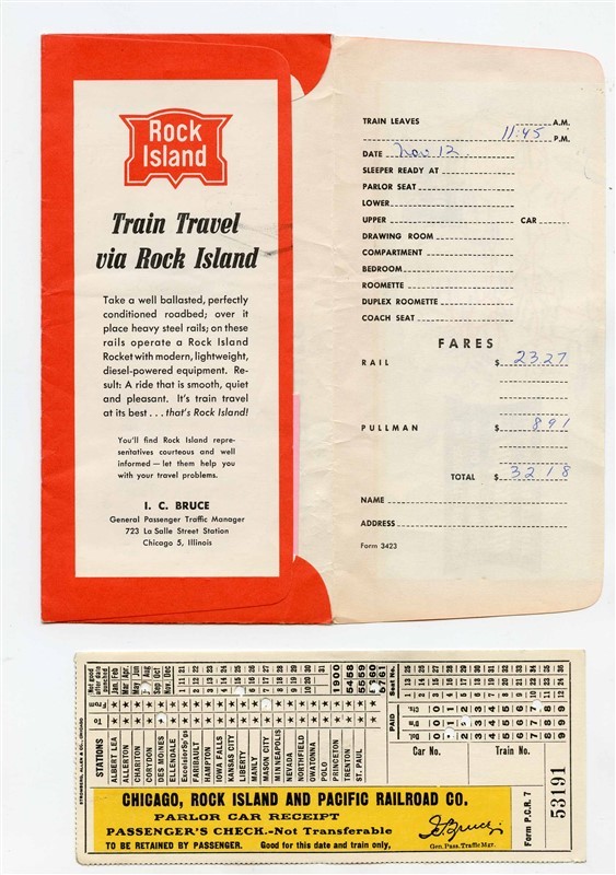 1950s Rock Island Lines Railroad Ticket Jacket & Ticket Scenic America ...