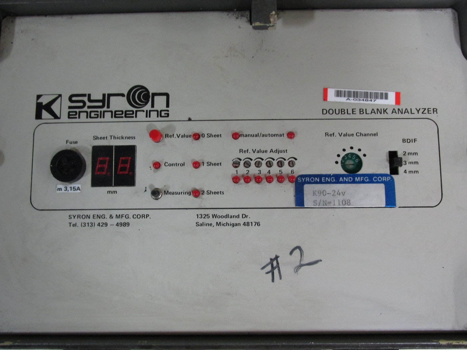 Syron Engineering Double Blank Analyzer K90- 24V 12 x 12 x 20 C7 ...
