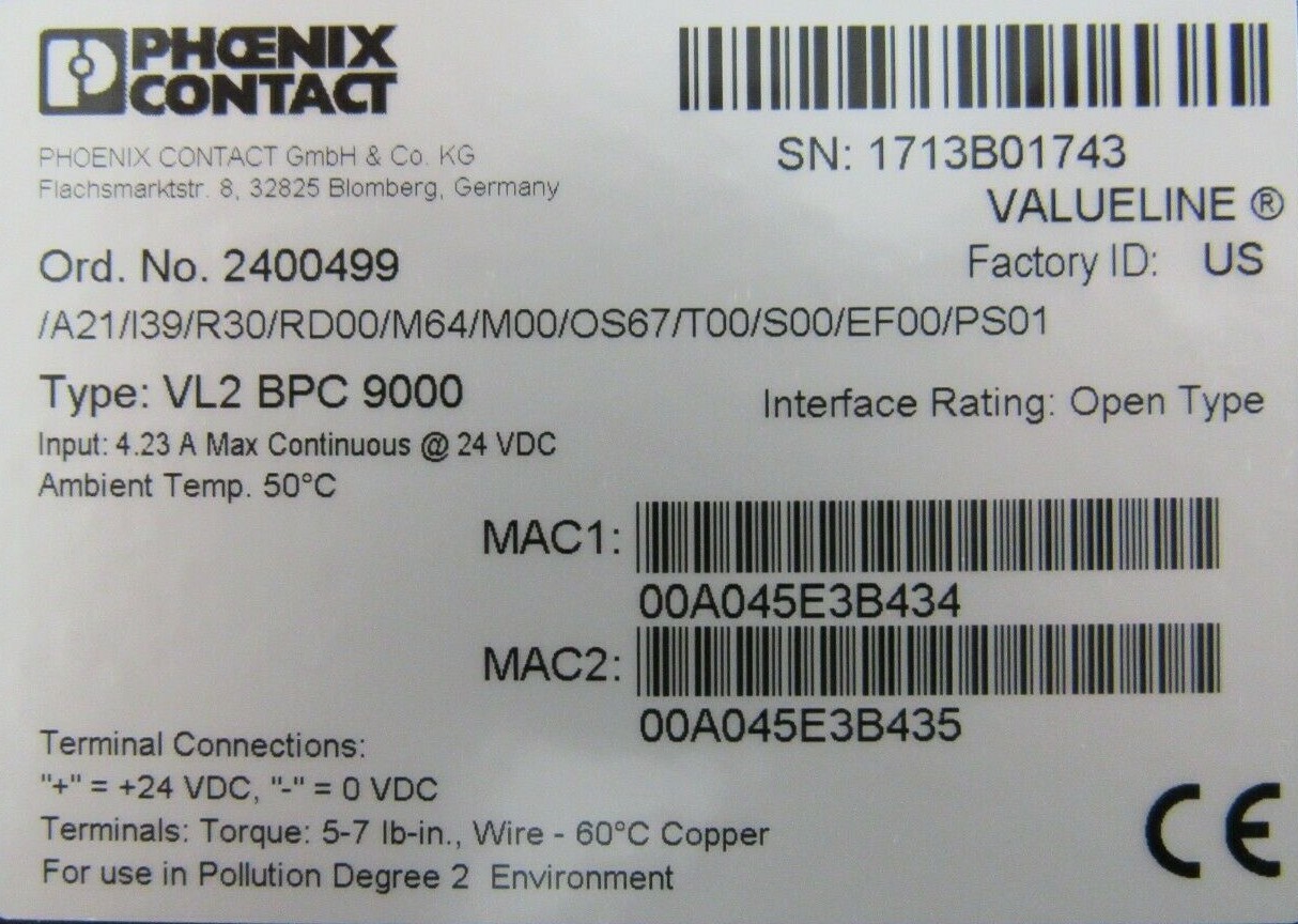 NEW PHOENIX CONTACT VL2-BPC-9000 INDUSTRIAL COMPUTER 2400499 VL2BPC9000 ...