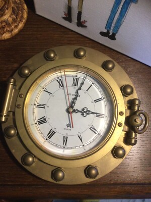 Vintage Art Temple Brass Ship Porthole Nautical Wall Clock For Parts Or ...