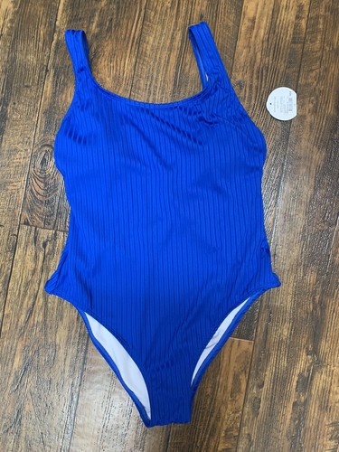 Decree Women's Large Exquisite Blue Ribbed cheeky One Piece Swimsuit ...