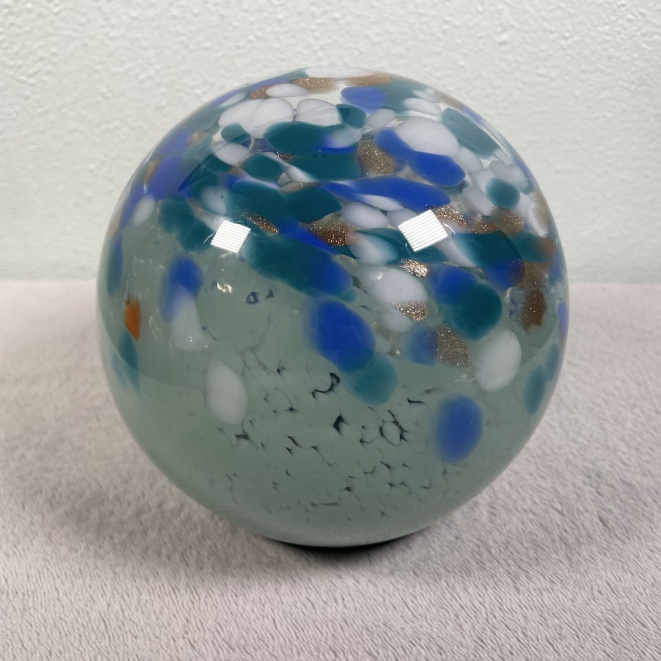 HQT Hand Made Glass Ball Blue White Gold 6" Decorative Orb Art Home ...