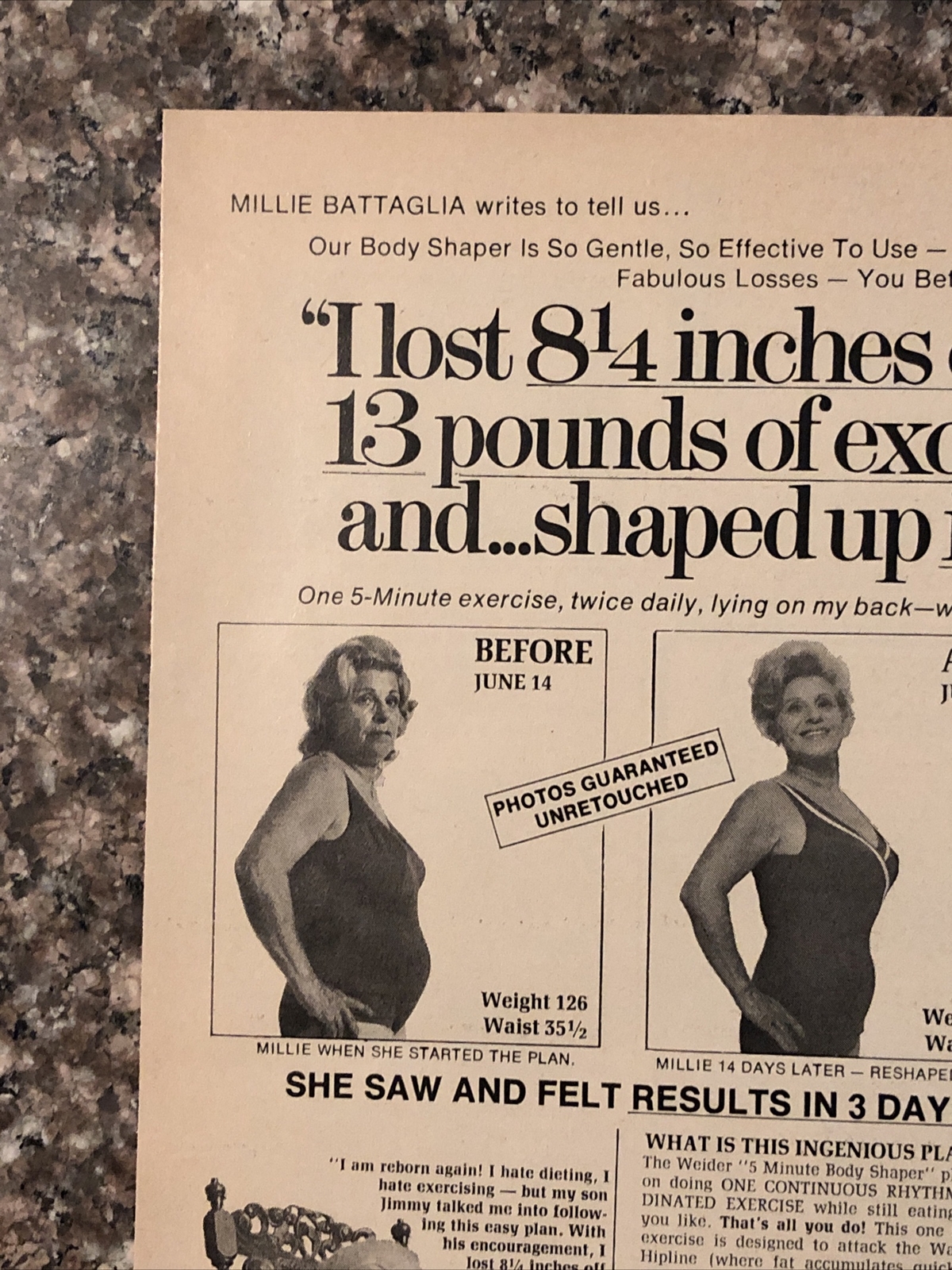 1973 Joe Weider 5 Minute Body Shaper Plan PRINT AD Millie Battiglia VTG ...