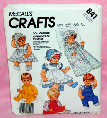 Uncut McCalls 13-18" Doll Clothes Wardrobe Pattern 841 Overalls Dress ...
