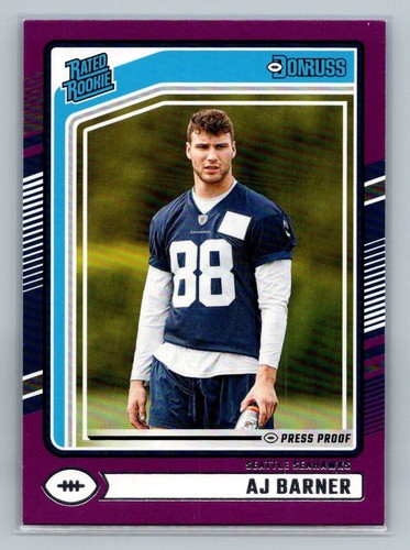 AJ Barner 2024 Panini Donruss Football #367 Purple Press Proof Parallel ...