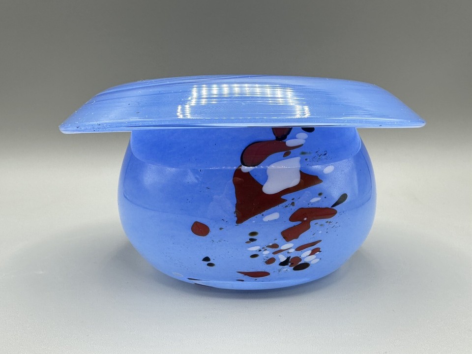 GLASSHYTTA A/S PEDERSEN GRUER NORWAY SIGNED ART GLASS BLUE MUSHROOM ...