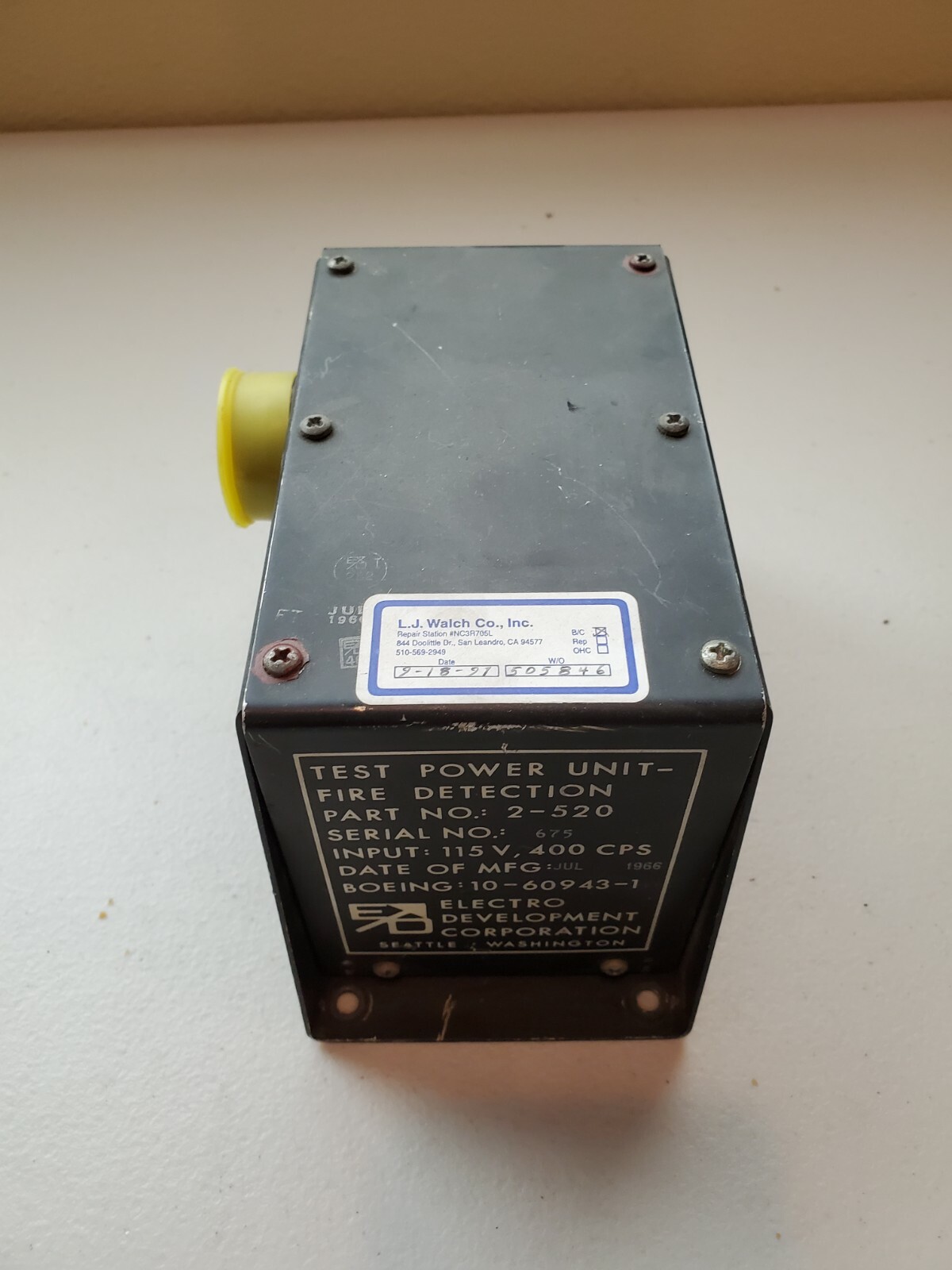 FIRE DETECTOR TEST POWER UNIT PN: 2-520 ELDEC/CRANE AS REMOVED ...
