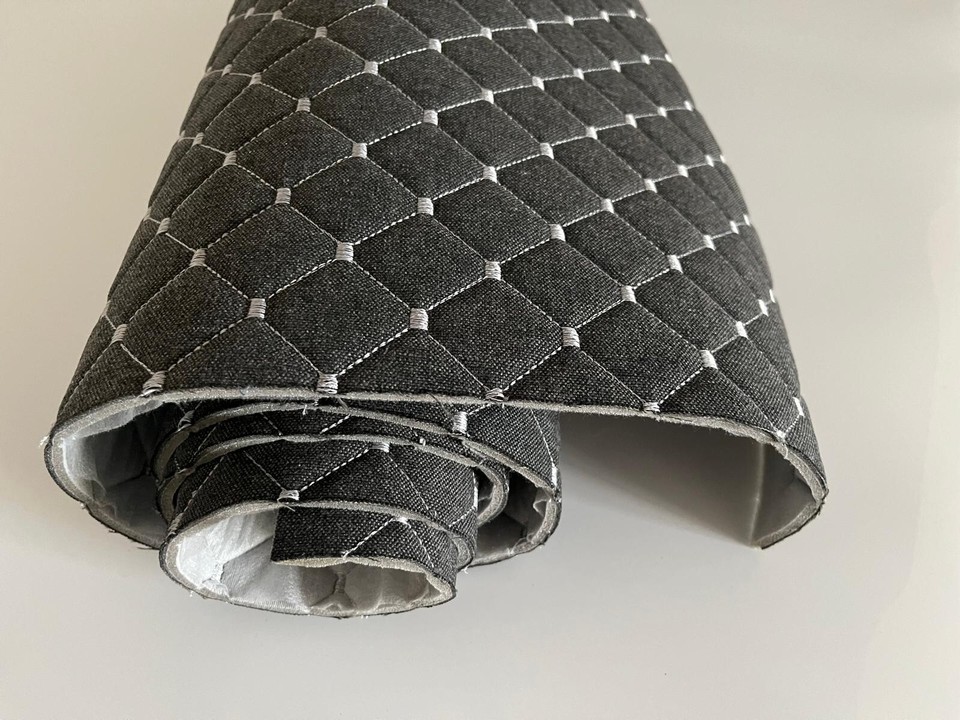 GRAY/WHITE Diamond Stitch Embossed Fabric Lining Car Upholstery ...