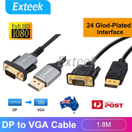 1.8M Displayport DP Male to VGA Male Cable HD 1080P High Speed Display ...