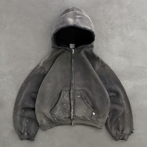 AKIMBO CLUB "WATCH-PEEKER" DISTRESSED ZIP UP HOODIE - SUN FADED BLACK ...