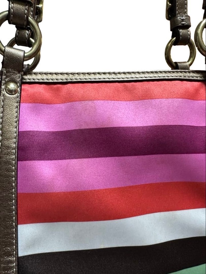 COACH Colorstripe Tote Bag, Multicolor, Large Capacity, Shiny Satin ...
