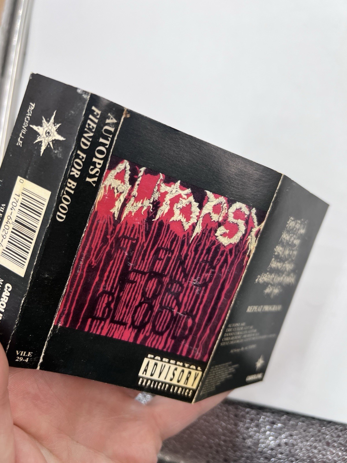 Autopsy Fiend For Blood Cassette 1992 Peaceville Caroline Death Metal ...