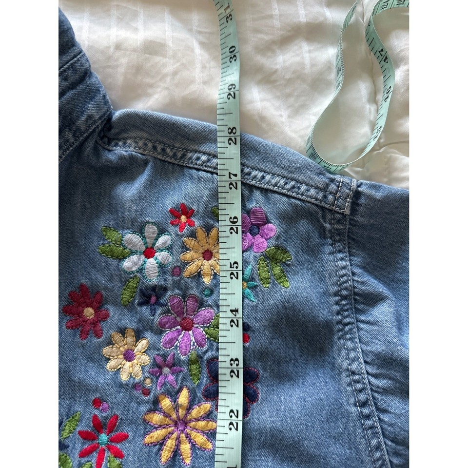 Vintage Silver Threads Ltd Floral Embroidered Denim Shirt 2X Plus Size ...