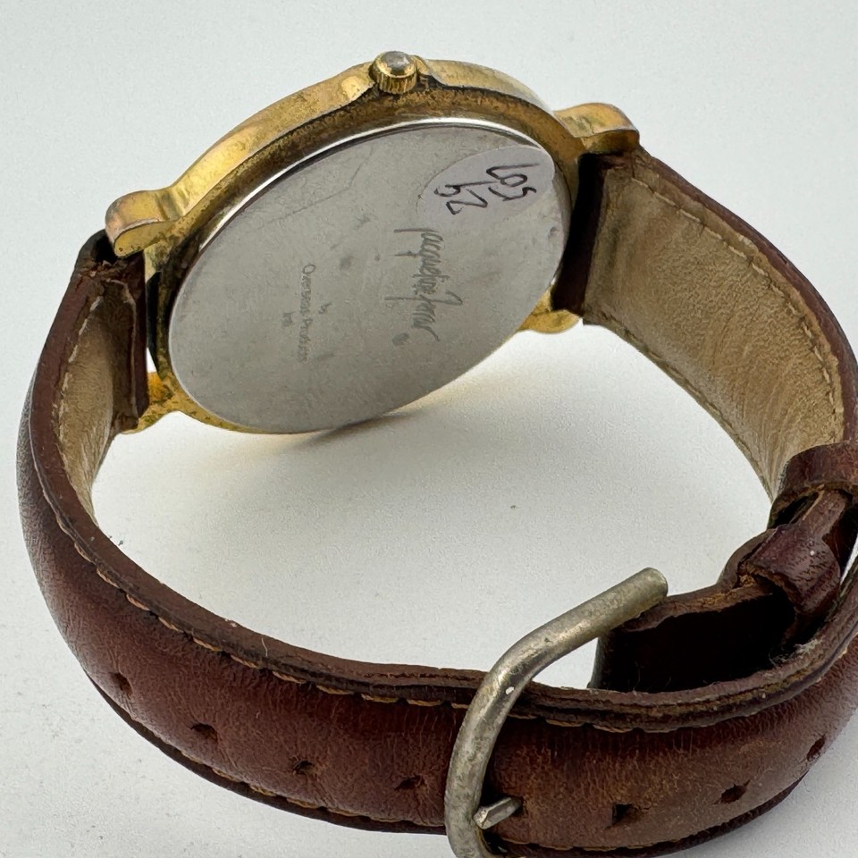 Vinatge Jacqueline Ferra JF Quartz Watch Men Gold Tone 43mm Leather New ...