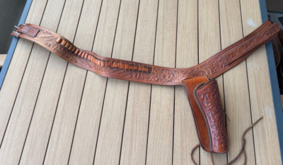 Vintage Viking Hand Made Cowboy Belt Holster Leather Tooled Revolver ...