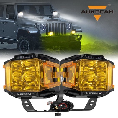 2x Auxbeam 4" Square Led Pods Spot Flood Combo Lights DRL & Amber Cover ...