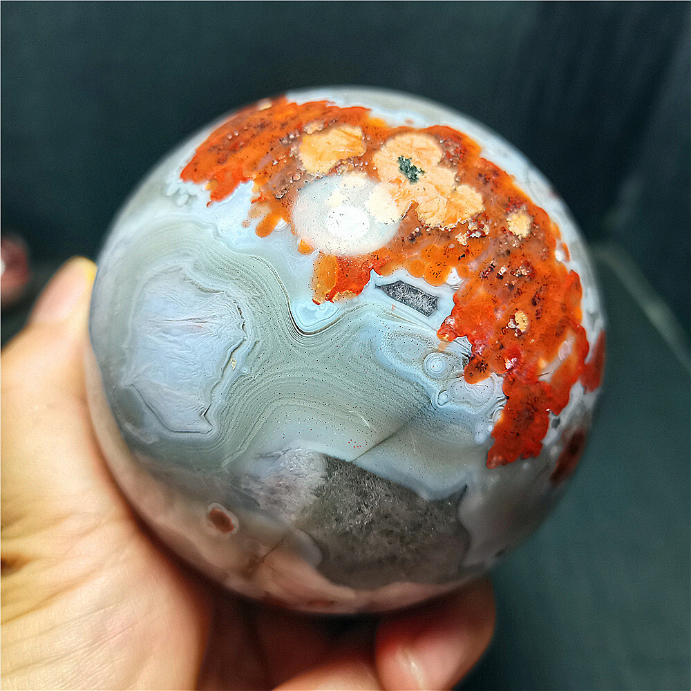 RARE 821.9g Natural Colorful Red Agate Quartz Crystal Sphere Ball ...