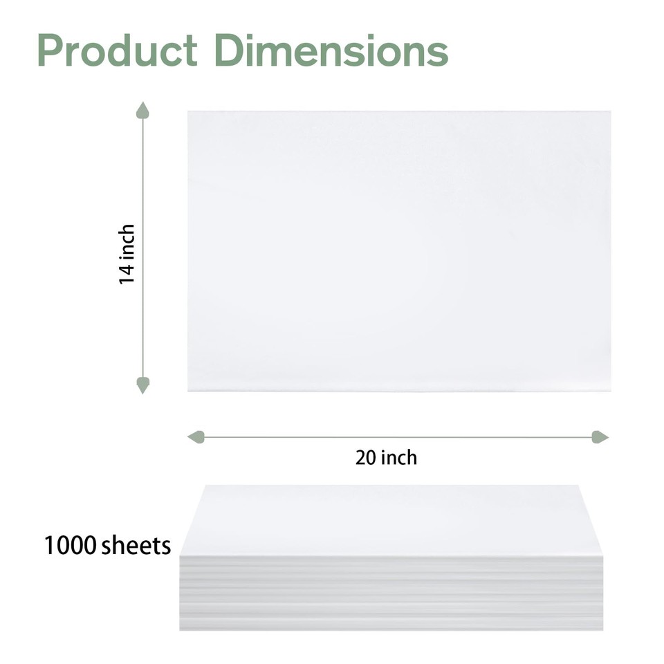1000 Sheets White Tissue Paper Bulk, 14" x 20" Packing Paper Sheets for ...