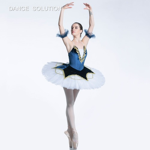 Dark Blue Professional Ballet Dance Tutu with Tulle Arm Bands Pancake ...