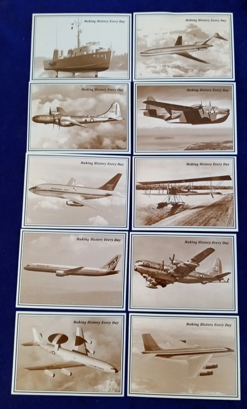 10 airplane trading cards Making History Every Day Boeing 75th ...