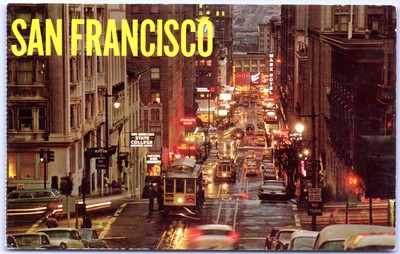 Postcard CA Powell Street at Twilight San Francisco Neon Signs c.1950's ...