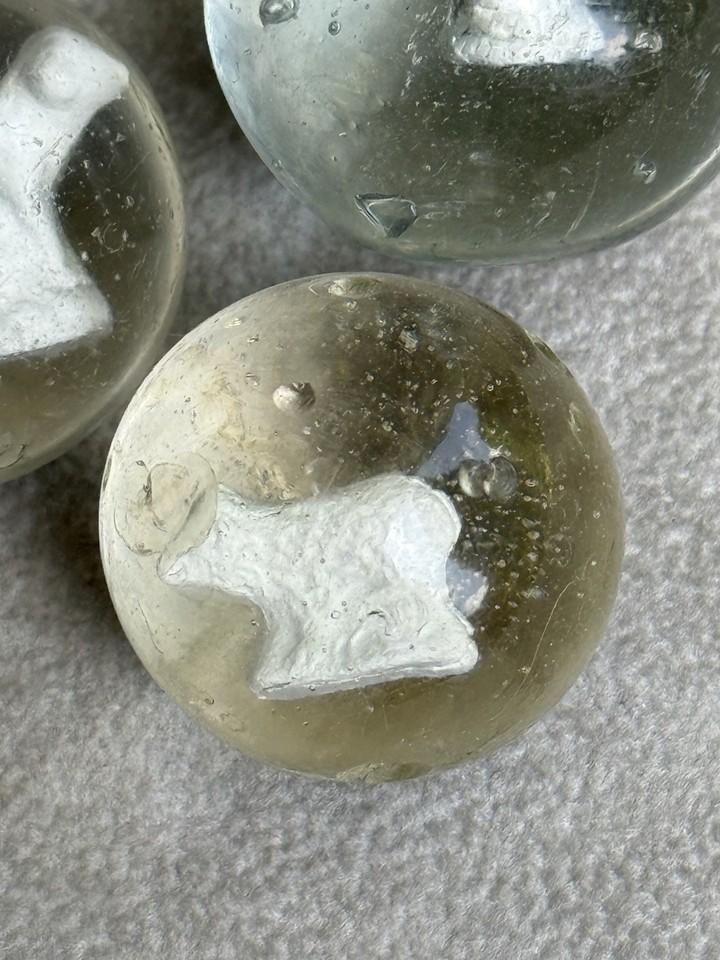 Three Antique German Sulfide Marbles - Sheep and Dog with a Basket in ...