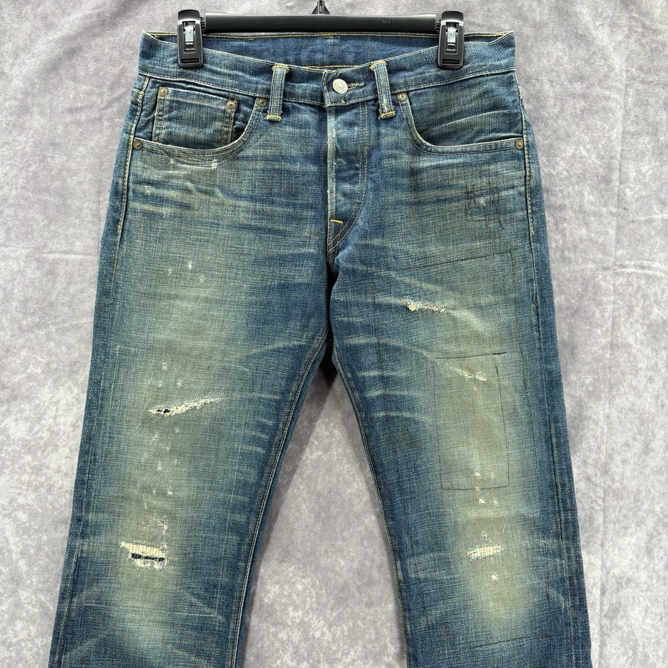 RRL Jeans Mens 29x32 Distressed Selvedge Denim USA Low Straight Leg RN ...